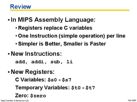 Lecture 3 Mips Assembly Language Decisions I Data