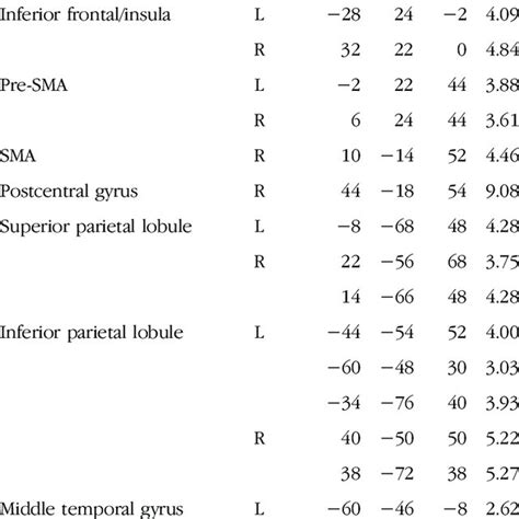 Experiment 1 Whole Brain Analysis Download Table