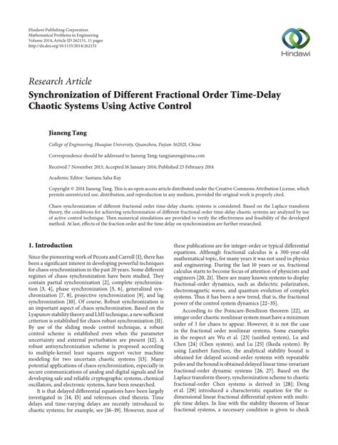 Pdf Synchronization Of Different Fractional Order Time Delay Chaotic Systems Using Active Control