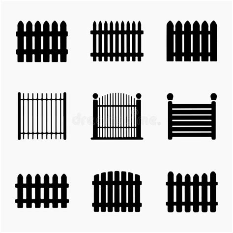 Simple Black And White Vector Illustrations Of Fences And Gates Stock