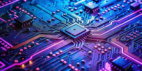 新光電路板pcb背景電腦板主板有孔 背景有數碼電路板藍紫pcb電腦壁紙 Premium Ai Generated Image