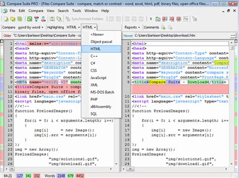 Compare Source Codes XML And HTML Files With Compare Suite