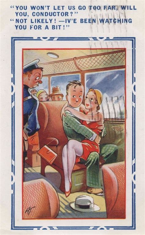 Man Groping Woman On Old Bus Conductor Watching Comic Postcard Topics