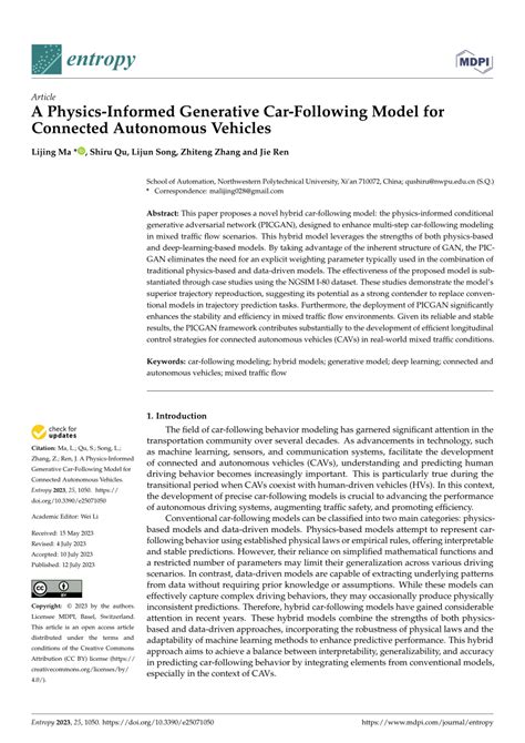 PDF A Physics Informed Generative Car Following Model For Connected Autonomous Vehicles