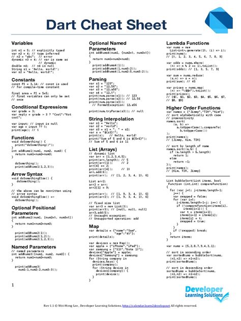 Dart Cheat Sheet Pdf Constructor Object Oriented Programming