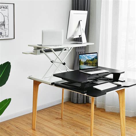 인스턴트 높이 조정 스탠딩 데스크 컨버터 이동식 키보드 트레이 인체 공학적 원리 견고한 X 프레임 컴퓨터 책상 사무용 가구