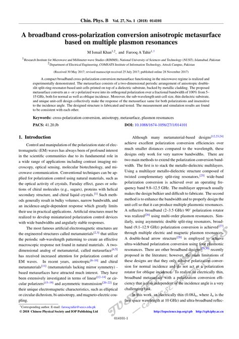 Pdf A Broadband Cross Polarization Conversion Anisotropic Metasurface