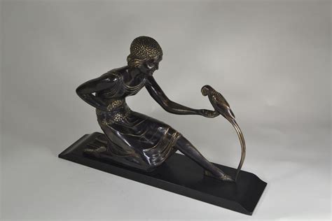 1930fr Ch Chiparus Bronze Figure Lady With Parrot Art Deco