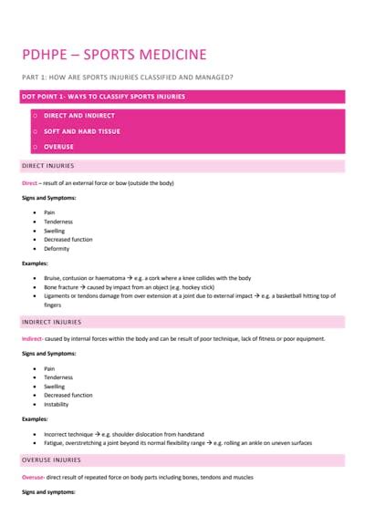 Pdhpe Hsc Option 3 Sports Medicine High School Notes