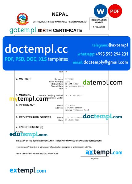 Nepal Birth Certificate Word And Pdf Template Completely Editable