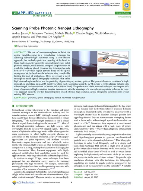 Scanning Probe Photonic Nanojet Lithography Pdf Photolithography Atomic Force Microscopy