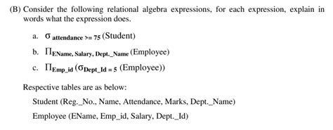 Solved B Consider The Following Relational Algebra Chegg