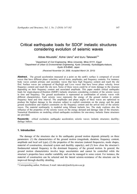 Pdf Critical Earthquake Loads For Sdof Inelastic Structures Considering Evolution Of Seismic Waves