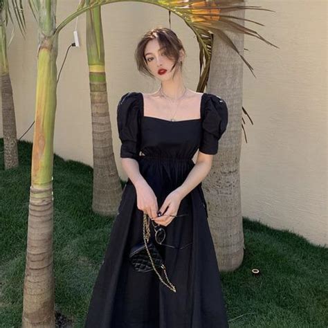 Купити Французька старовинна сукня Жіноча повсякденна суцільна сукня з пуховими рукавами