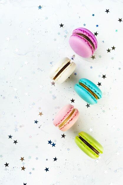 Premium Photo Many Macaroon Flat Lay With Confetti
