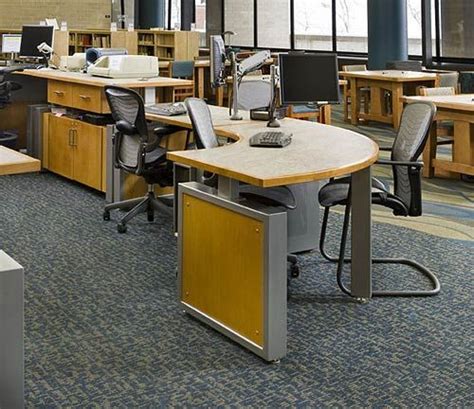 Movable Computer Screens At The Ref Desk TechnoLink Modular Service Desk DEMCO Library