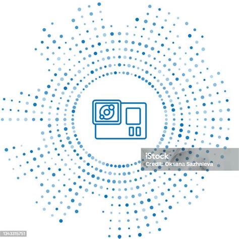 흰색 배경에 격리 된 파란색 라인 액션 극단적 인 카메라 아이콘 익스트림 스포츠 촬영을 위한 비디오 카메라 장비 추상 원 임의점 벡터 0명에 대한 스톡 벡터 아트 및 기타
