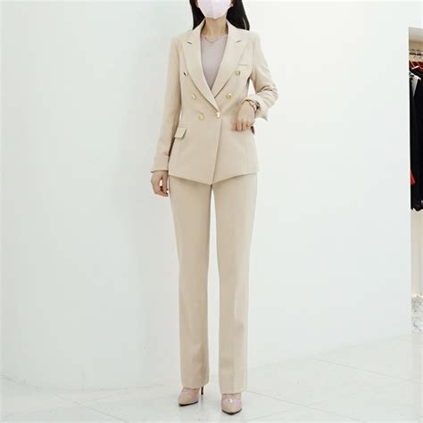 봄 가을 여성정장세트 클래식 포멀 스판 더블 자켓 슬랙스 셋업수트 스타일라떼