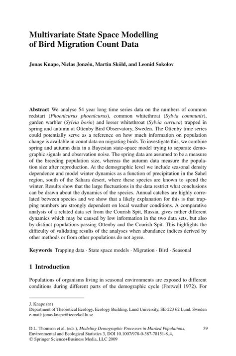Pdf Multivariate State Space Modelling Of Bird Migration Count Data
