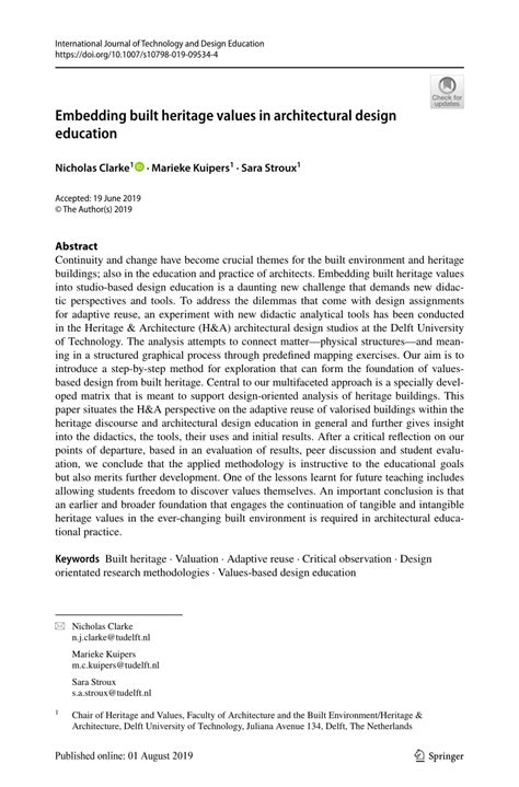 Pdf Embedding Built Heritage Values In Architectural Design Education