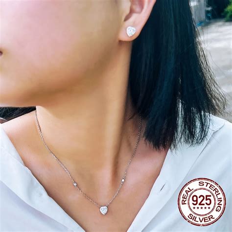 Trendy Heart Shaped 925 Sterling Silver Necklace And Earring Set For Women