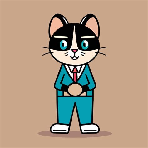 교복을 입은 고양이를 위한 플랫 만화 디자인 귀여운 마스코트 프리미엄 벡터