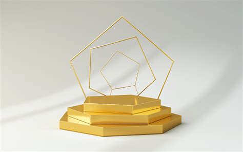 3d 렌더링 빈 금색과 흰색 연단 제품 프리젠 테이션 및 흰색 배경 스톡 사진을위한 황금 잎 장식 스톡 사진 0명에 대한 스톡