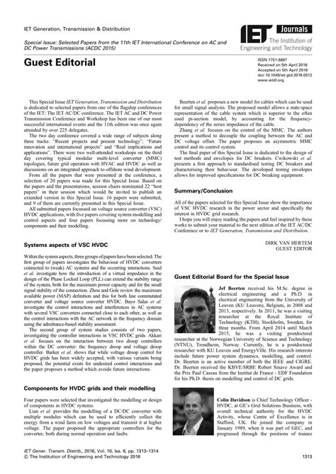 Pdf Special Issue Selected Papers From The 11th Iet International Conference On Ac And Dc