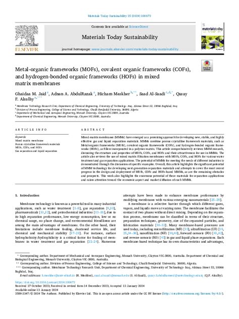 Pdf Metal Organic Frameworks Mofs Covalent Organic Frameworks Cofs And Hydrogen Bonded