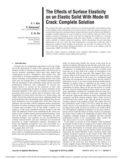 Pdf The Effects Of Surface Elasticity On An Elastic Solid With Mode Iii Crack Complete Solution