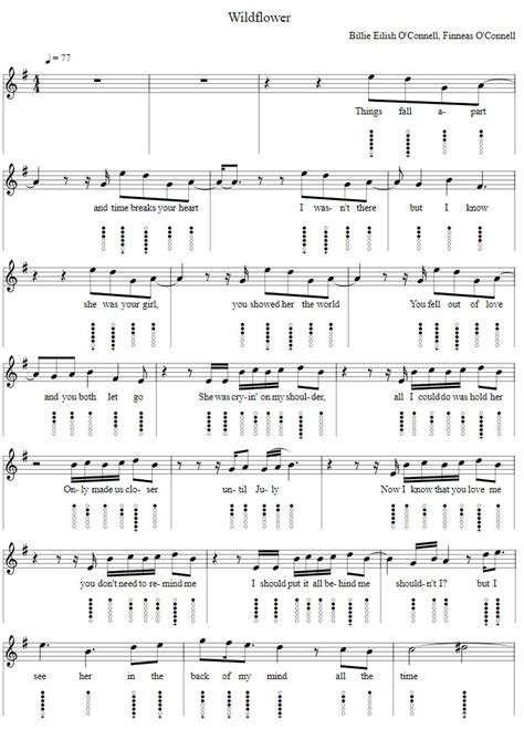 Wildflower Piano Letter Notes And Tin Whistle Tab By Billie Eilish
