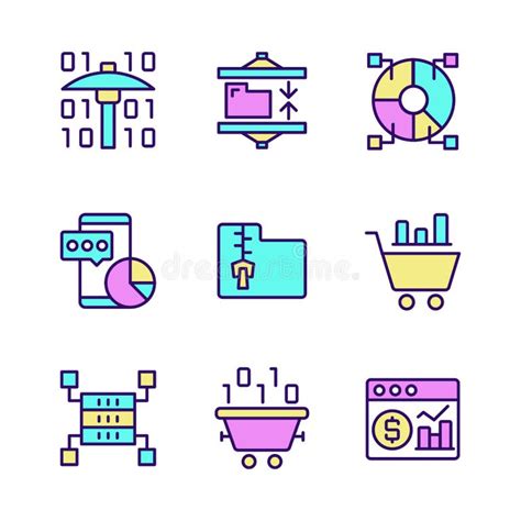 Data Mining Processes Rgb Color Pixel Perfect Icons Set Stock Vector Illustration Of