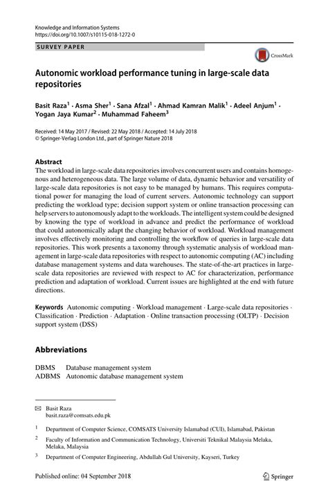Pdf Autonomic Workload Performance Tuning In Large Scale Data