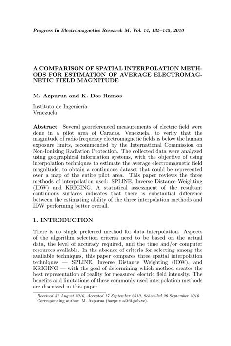 Pdf A Comparison Of Spatial Interpolation Methods For Estimation Of Average Electromagnetic