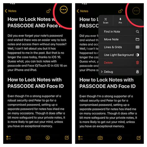 lock notes with passcode and face id in ios 16 on iphone and ipad