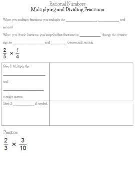 Rational Numbers Notes Multiplying And Dividing Fractions TPT