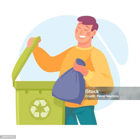 남자 성격 하는 집안일 던지는 것 쓰레기 에서 쓰레기통 벡터 일러스트 Performing Arts Event에 대한 스톡 벡터
