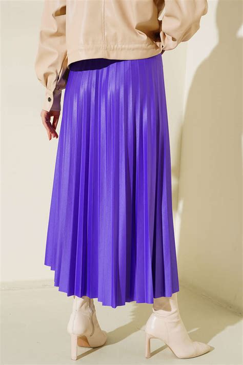 Deri Görünümlü Etek Mor