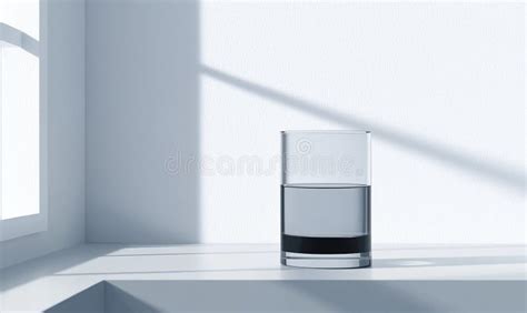 Half Full Glass Of Water On Windowsill With Sunlight And Shadows