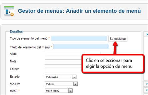 cómo crear enlace menú para mostrar un componente joomla