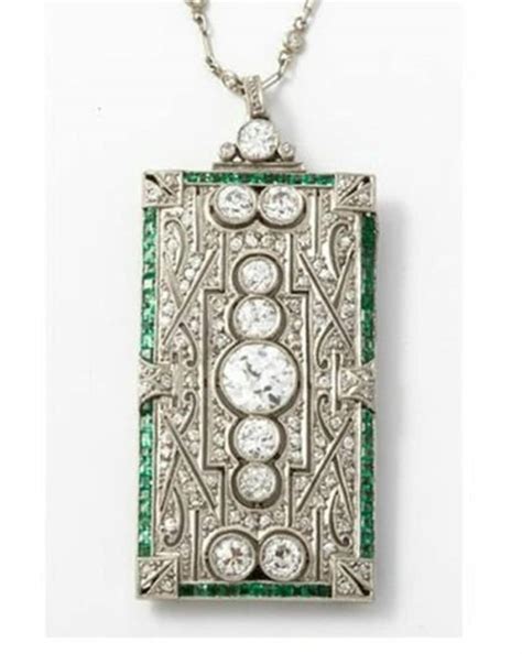 Vintage Style Art Deco Pendant Green Cz Edwardian Wedding Jewelry
