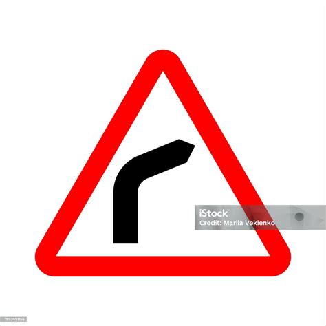 Warning Of Dangerous Turn Sharp Bend To The Right Traffic Sign Stock