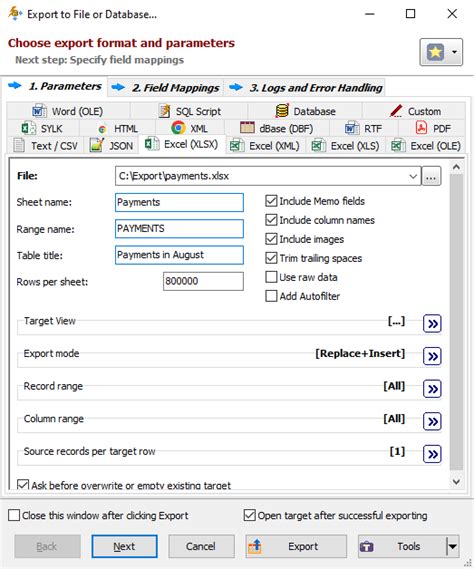 exporting postgresql to excel exportizer documentation