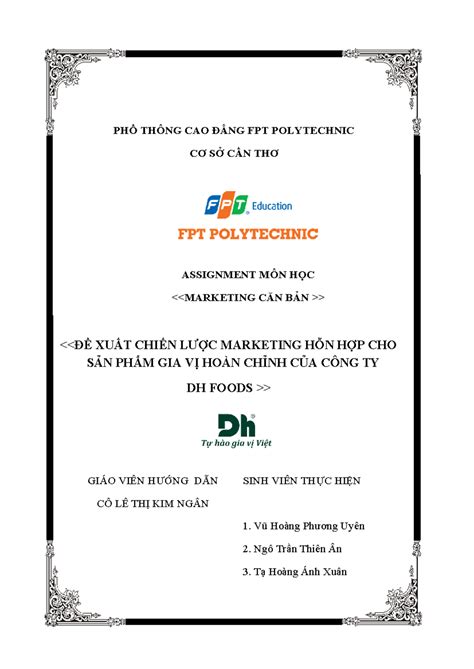 ASM Marketing Hoàn Thiện PHỔ THÔNG CAO ĐẲNG FPT POLYTECHNIC CƠ SỞ CẦN THƠ ASSIGNMENT MÔN HỌC