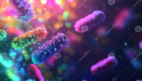 Microscopic View Of Diverse Microorganisms And Abstract Cellular Structures Under High Powered