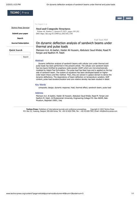 pdf steel and composite structures on dynamic deflection analysis of