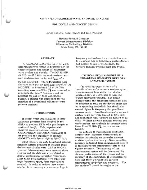 Pdf On Wafer Millimeter Wave Nework Analysis For Device And Circuit Design