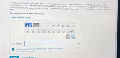 Solved High Pressure Liquid Chromatography Hplc Is A