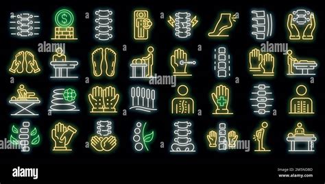 Osteopathy Icons Set Outline Set Of Osteopathy Vector Icons Neon Color