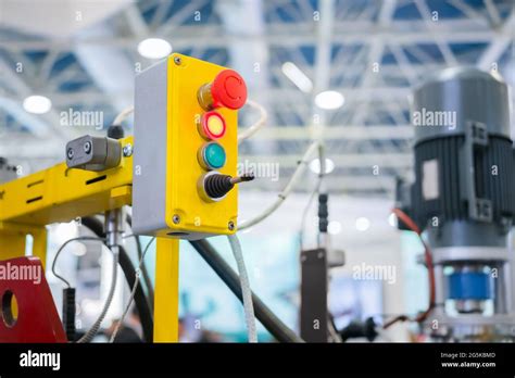 Machine Control Panel With Push Buttons And Switches Emergency Stop At Factory Stock Photo Alamy